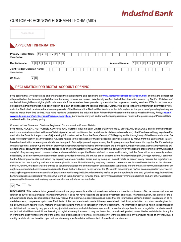 Customer Acknowledgement Form (Mid) : Applicant Information | PDF ...