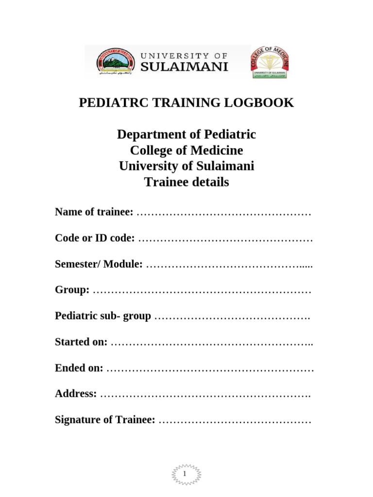 (Pediatrc Training Logbook) 2025-2026 D.hersh | PDF | Pediatrics ...