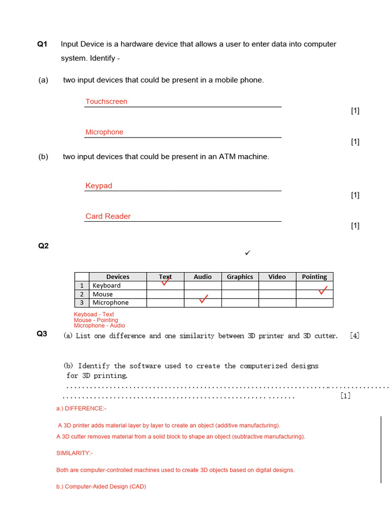 Computer Revision Sheets With Answer That I Wrote in It (Corrected ...