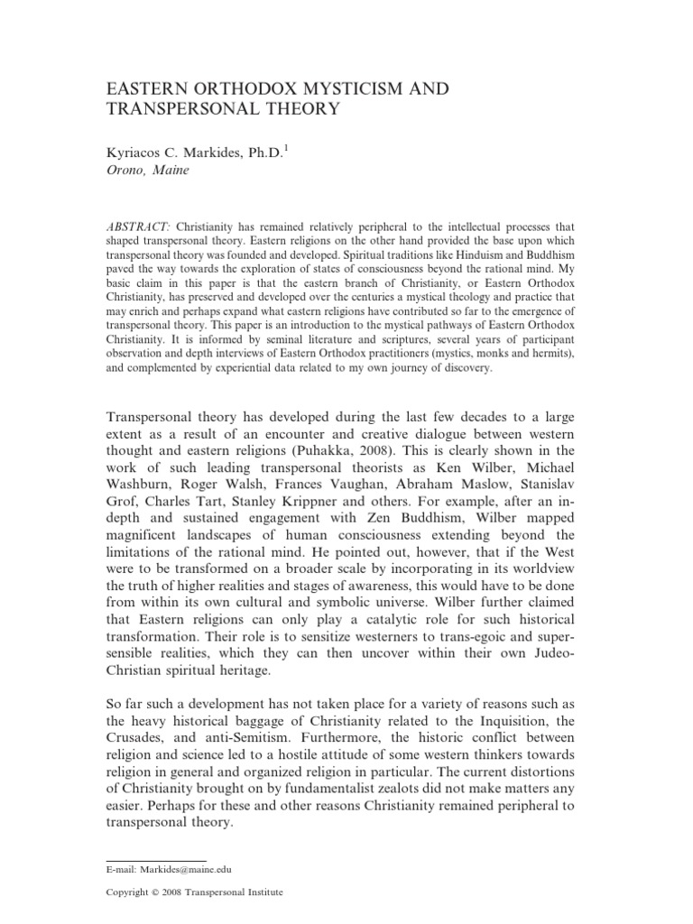 Markides, Kyriacos Eastern Orthodox Mysticism & Trans Personal Theory ...