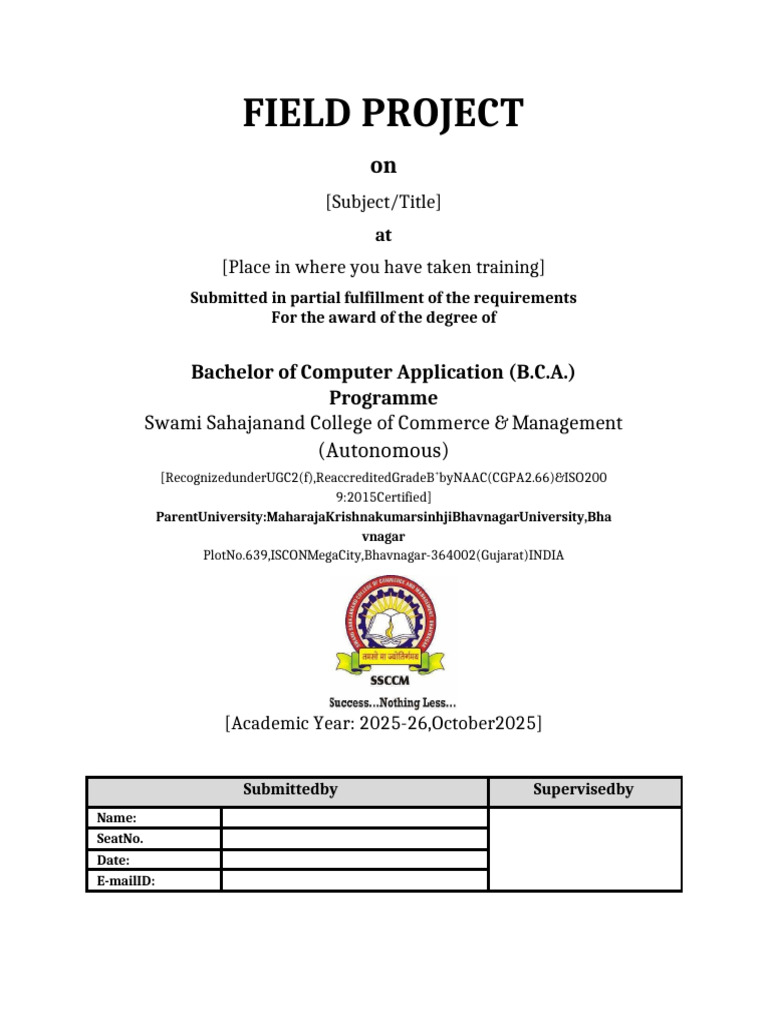 BCA Field Project Report Overview | PDF | Gratitude | Learning