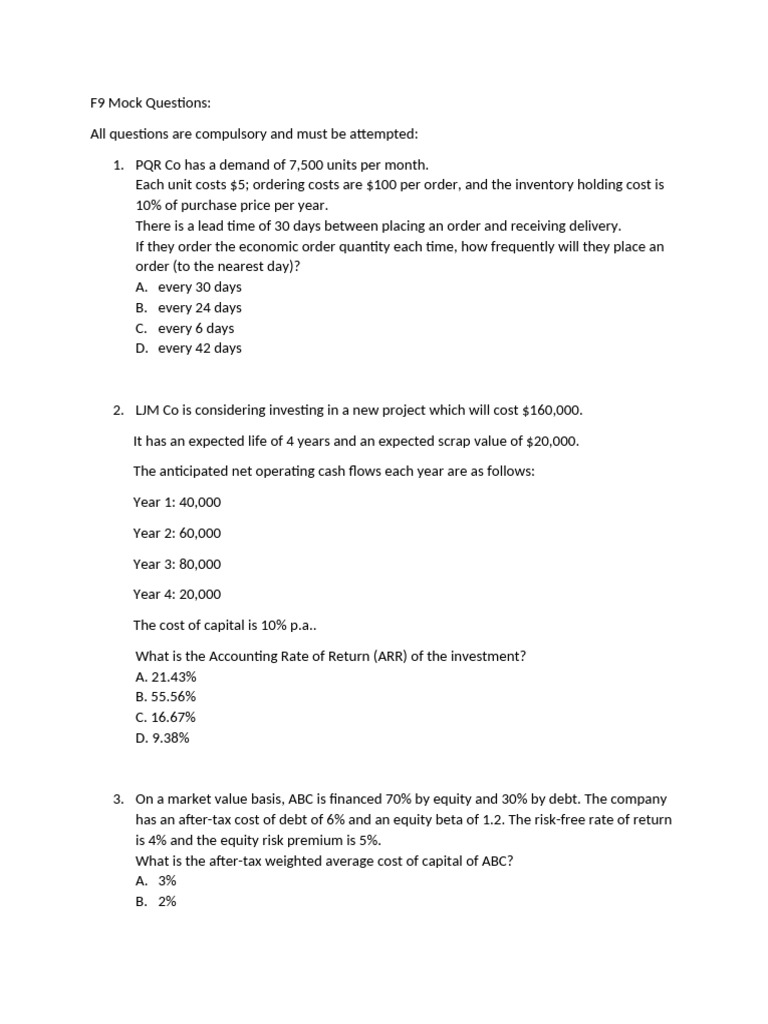 F9 Mock Question File | PDF | Interest | Dividend