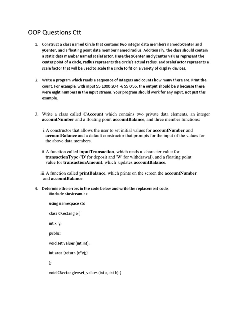 OOP Questions | Download Free PDF | Input/Output | Pointer (Computer ...