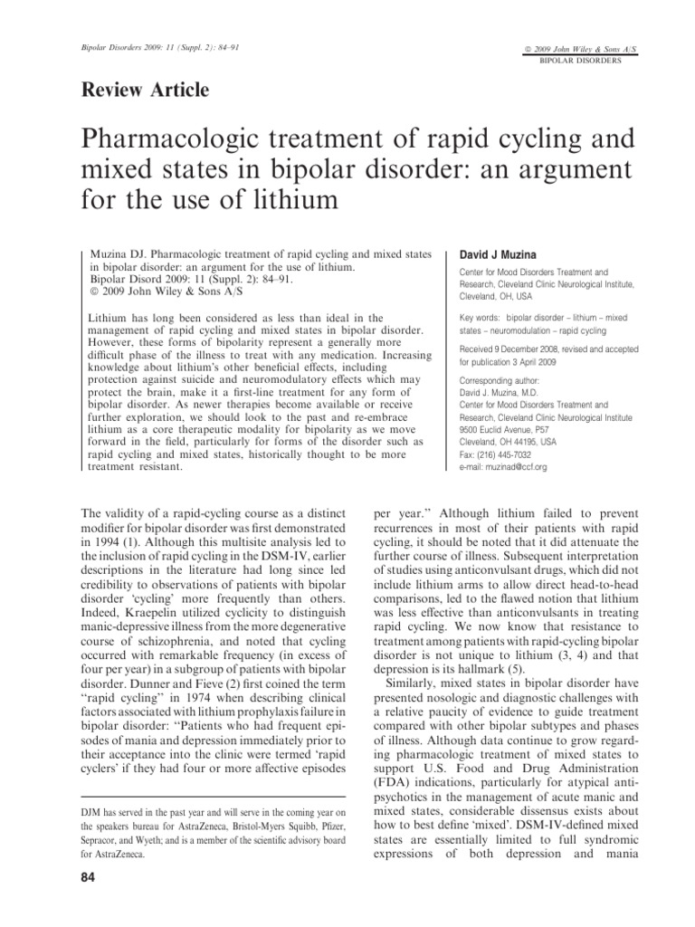 2009pharma For Rapid Cycling and Mixed States in BPD | PDF | Bipolar ...
