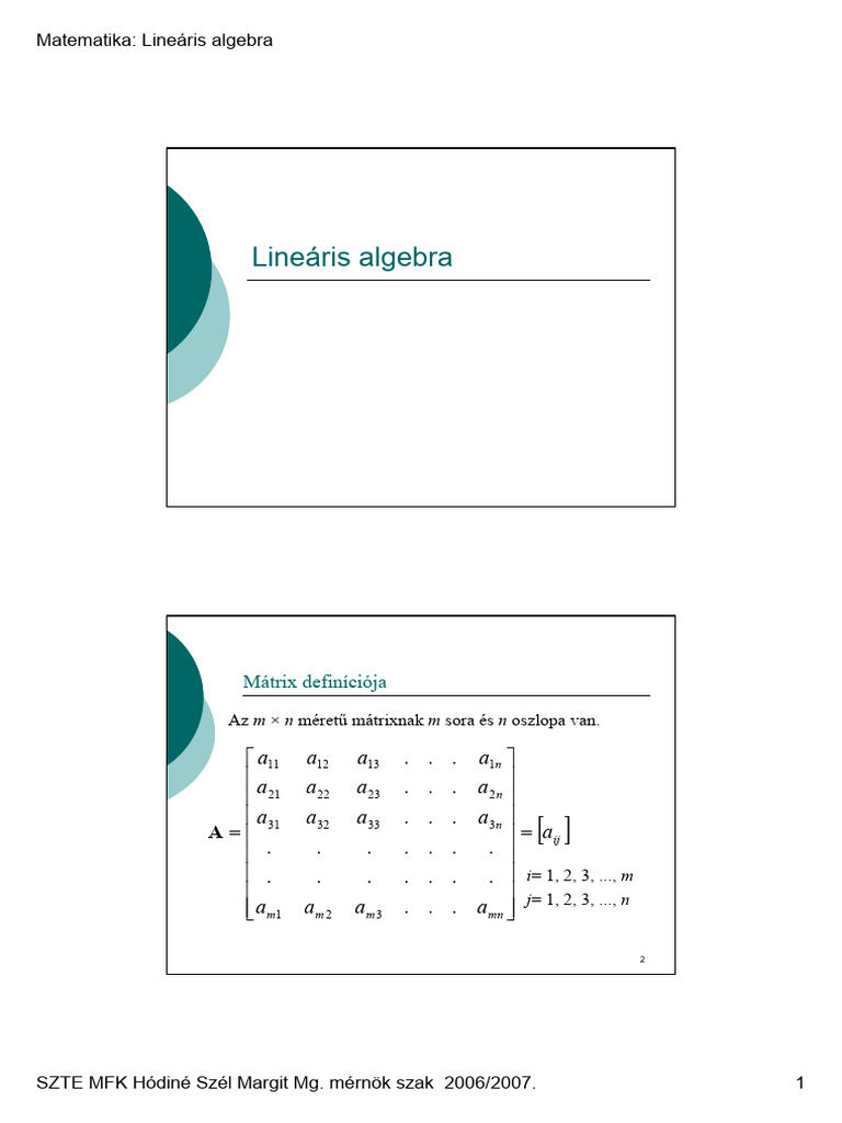 Matematika MG Mernok 2006 2007 Linearis Algebra | PDF