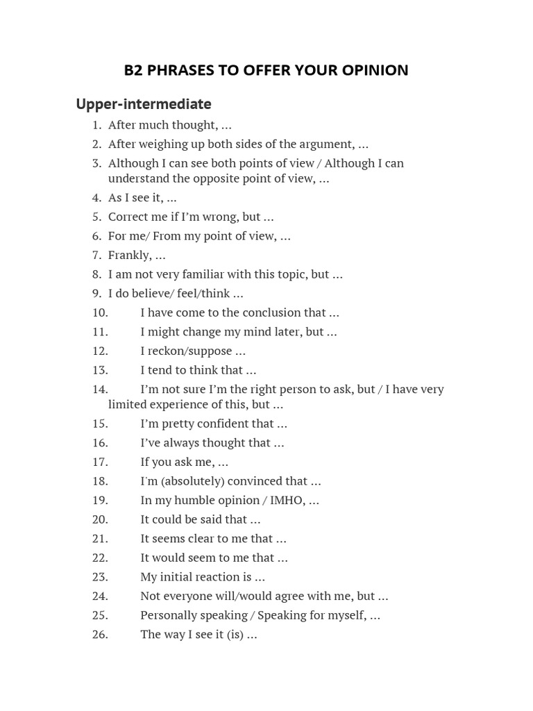 Phrases To Express Your Opinion b2 | PDF