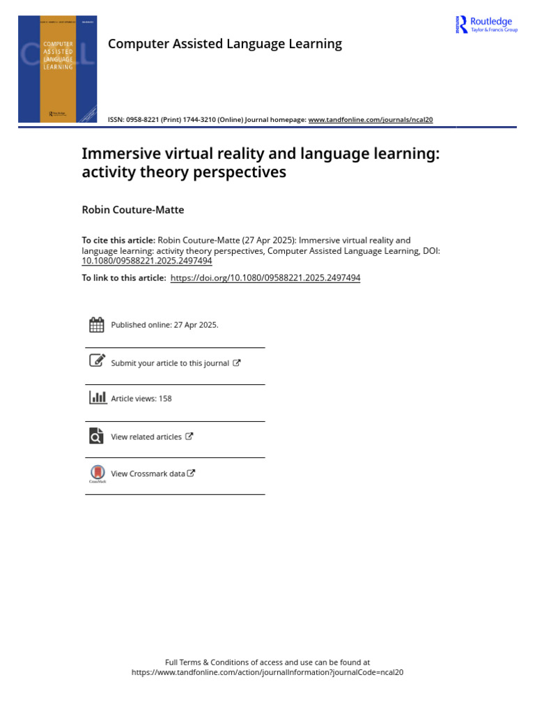 Immersive Virtual Reality and Language Learning Activity Theory ...