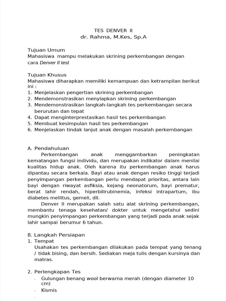 Panduan Skrining Denver II untuk Anak | PDF