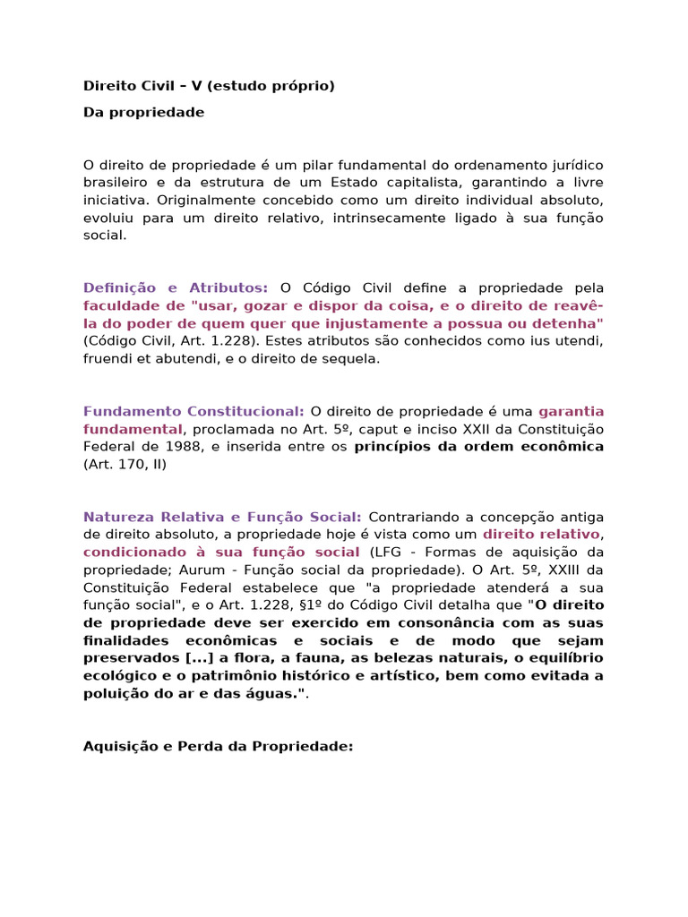 Direito Civil V - Da Propriedade (Estudo Próprio) | PDF | Propriedade ...