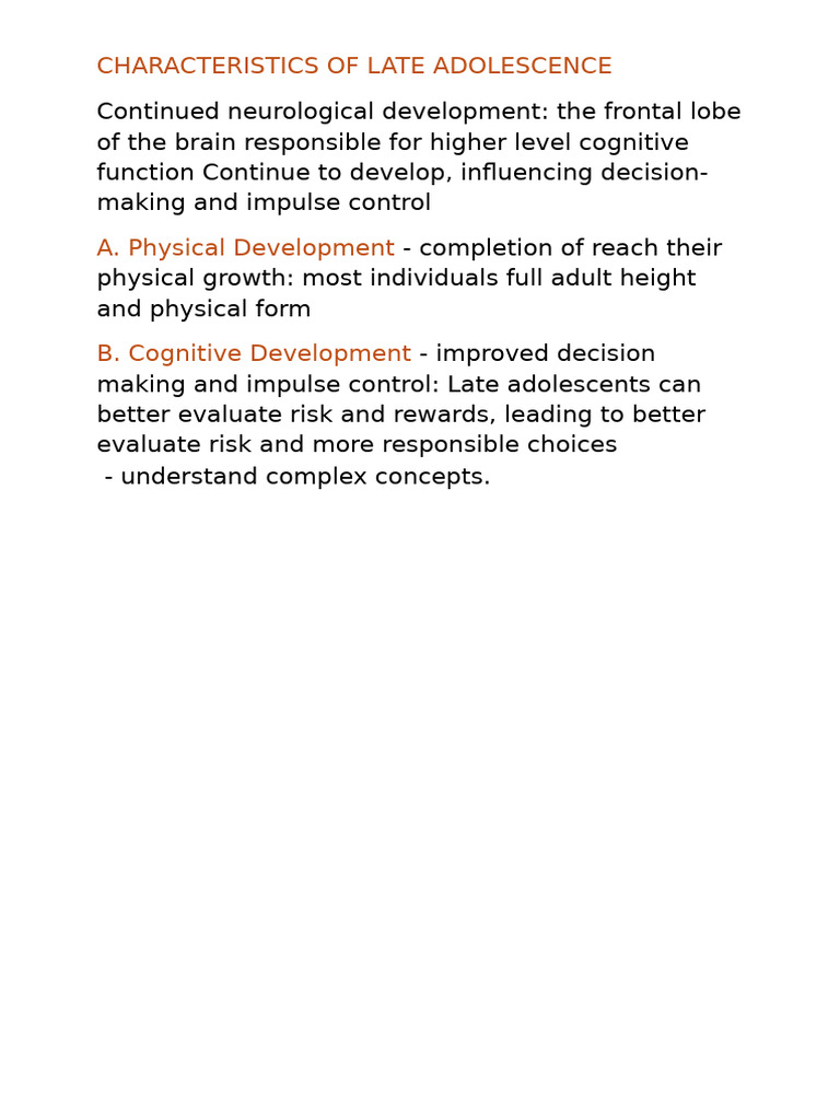 Characteristics of Late Adolescence | PDF