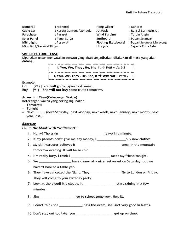 Future Transport and Simple Tense Guide | PDF