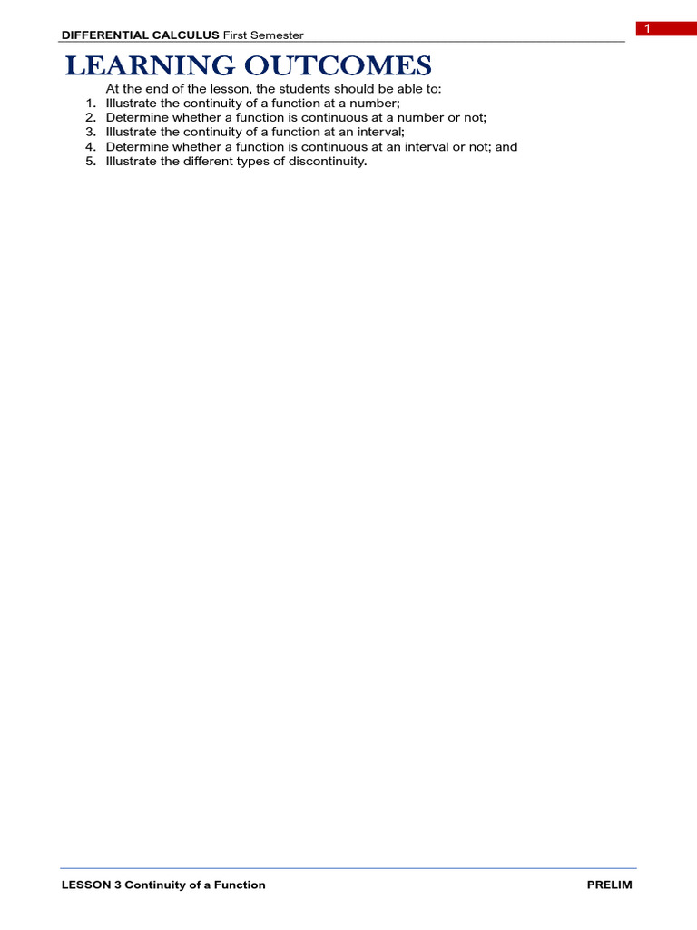 Prelim Lesson 3 Continuity of A Function | PDF | Continuous Function | Function (Mathematics)