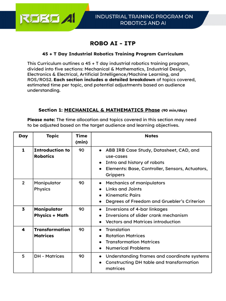 Robo Ai -Curriculum | PDF | Kinematics | Applied Mathematics