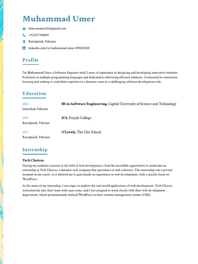 Muhammad Umer CV | PDF | Web Development | Software Engineering