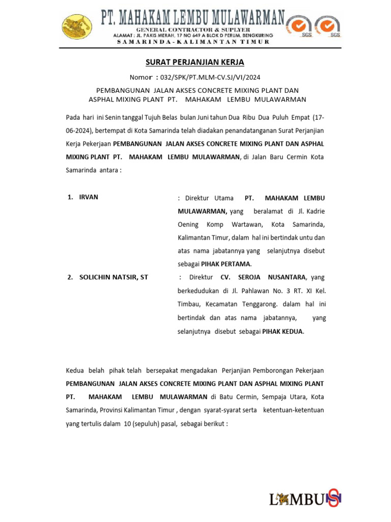 Kontrak CV SJ & PT MLM - Final | PDF