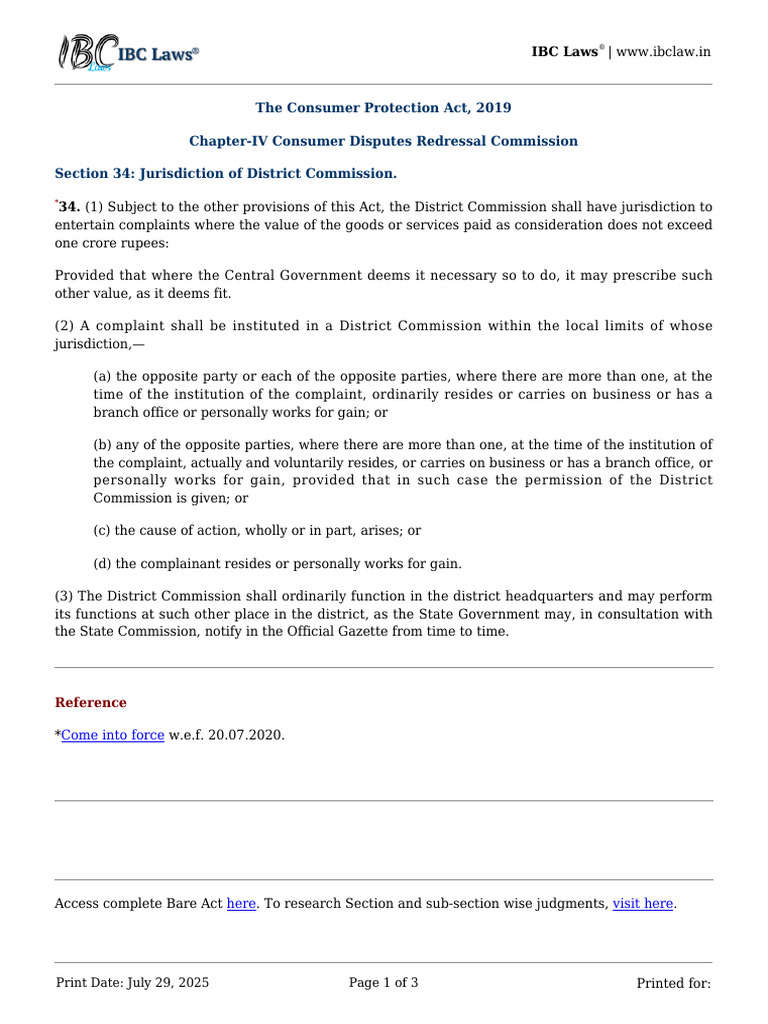 Section 34 Jurisdiction of District Commission | PDF | Jurisdiction ...