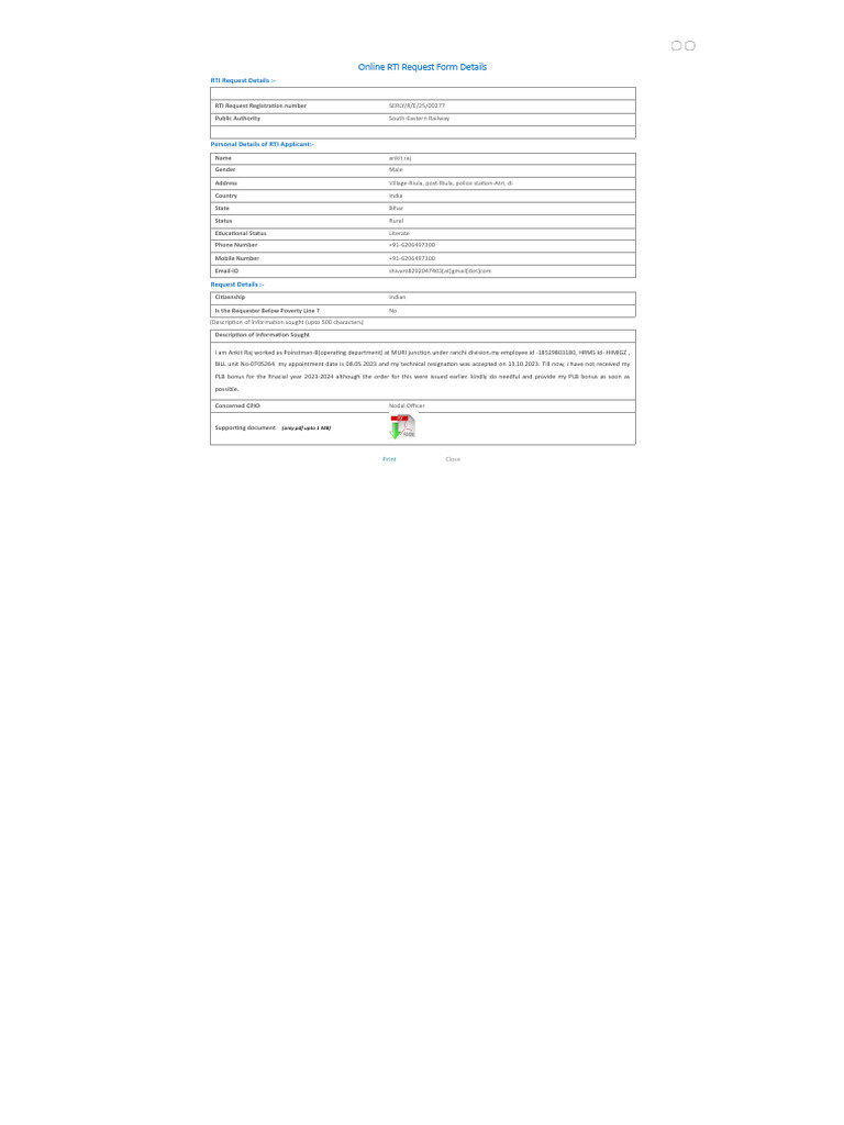 RTI Online - Request - Appeal Form Details | PDF