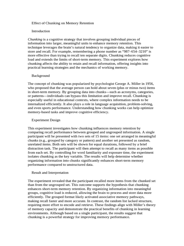 ? Effect of Chunking On Memory Retention | PDF | Recall (Memory) | Memory