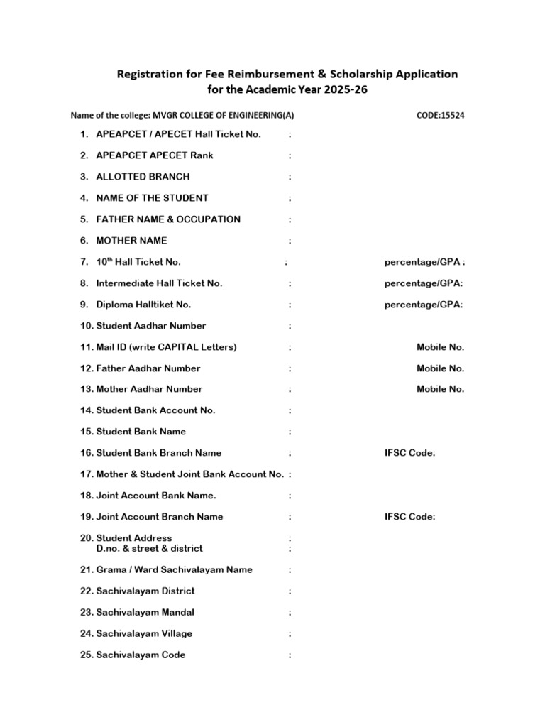 Fee Reimbursement Registration 2025-26 | PDF