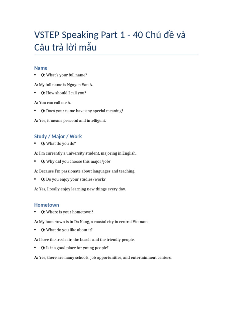 VSTEP Speaking Part1 All Enhanced Answers | PDF | Extraversion And Introversion | Communication
