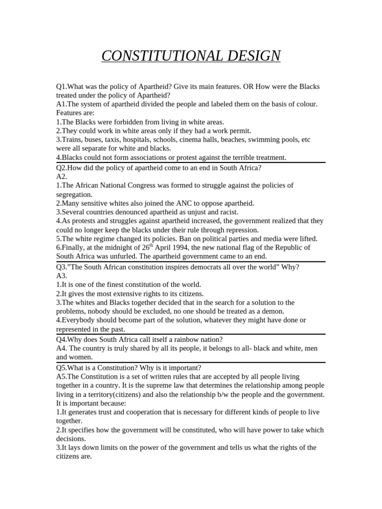 SST Constitutional Design | PDF | Apartheid | Political Science