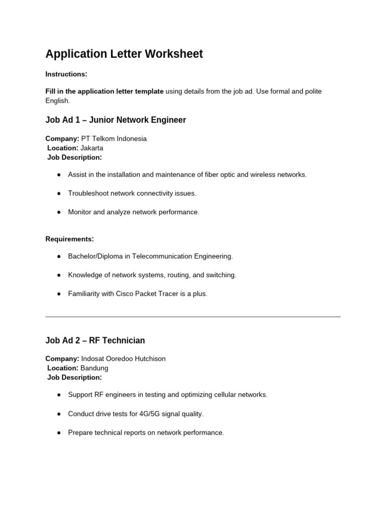 Application Letter Template for Telecom Jobs | PDF | Computer Network ...