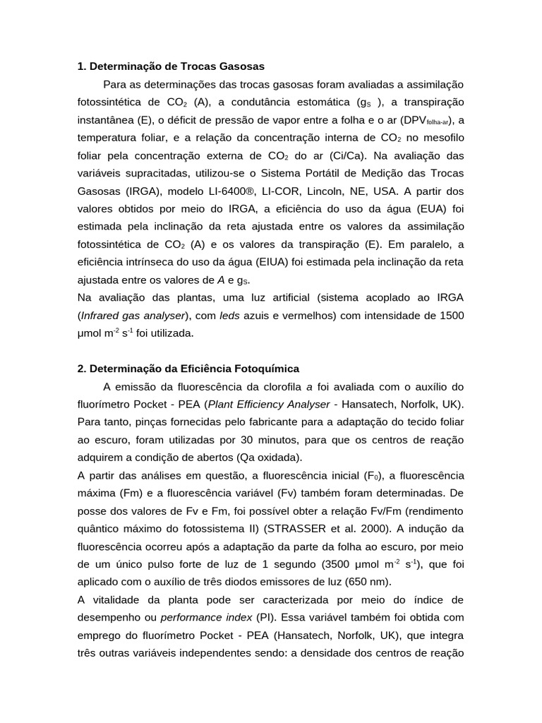 Análise de Trocas Gasosas em Plantas | PDF | Clorofila | Dióxido de carbono