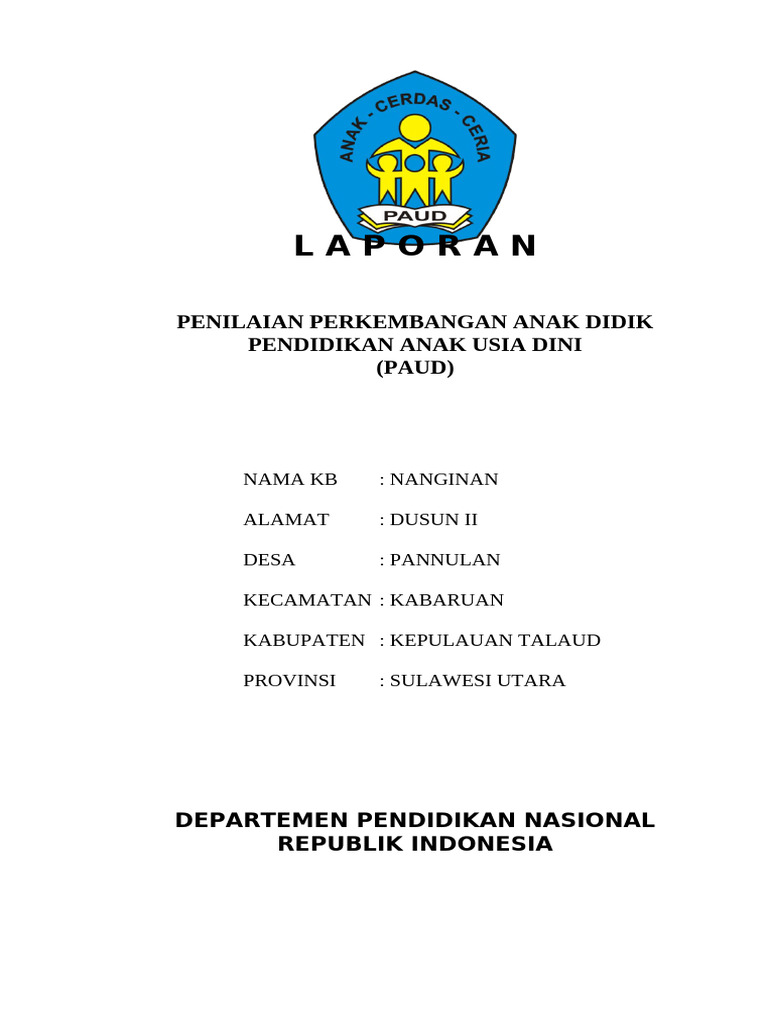 Cover Buku Raport PAUD Vangesel Biasa | PDF