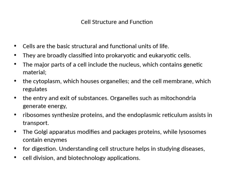 Overview of Cell Structure and Function | PDF