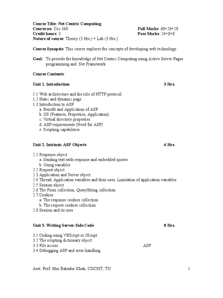 Net Centric Computing Syllabus | PDF | Active Server Pages | Http Cookie