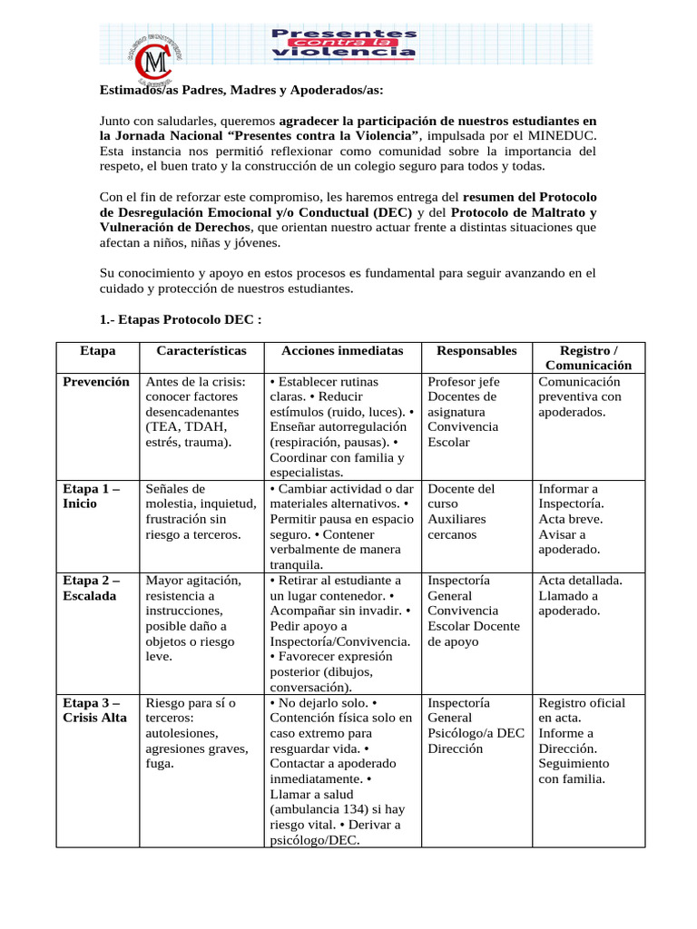 Resumen Protocolo Jornada de No Violencia | PDF | Abuso infantil | Sicología