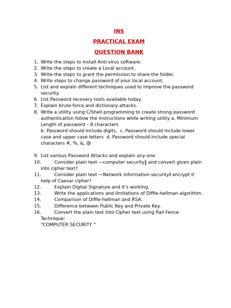 Practical Exam Question Bank on Cybersecurity | PDF