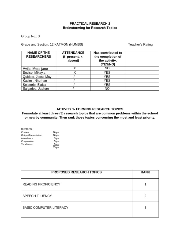 Research Topic Brainstorming Guide | PDF | Reading Comprehension | Fluency