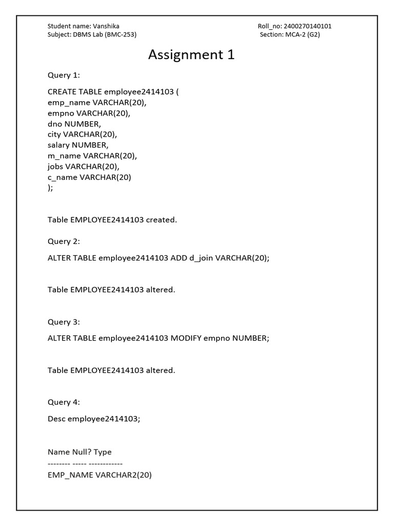 Assignment 1 Dbms-2 | PDF | Databases | Pl/Sql