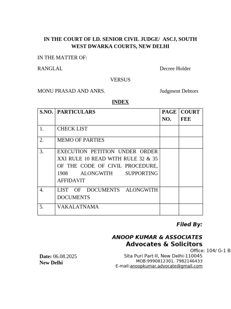 Execution Petition for Ranglal vs. Monu Prasad | PDF | Affidavit ...