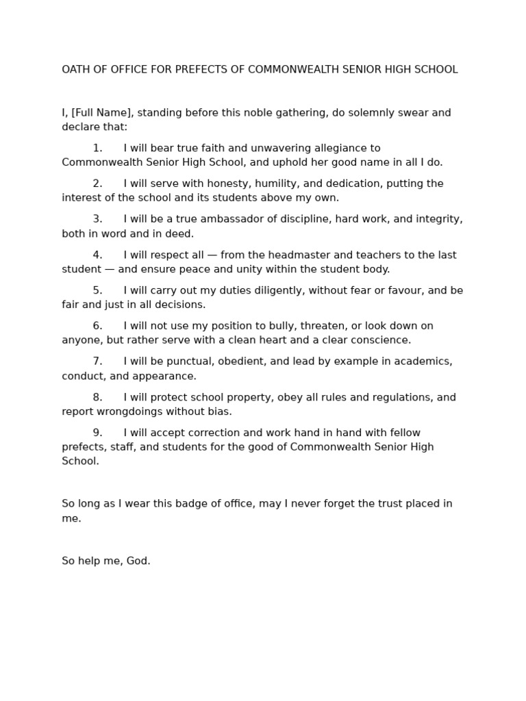 Prefect Oath of Office Template | PDF