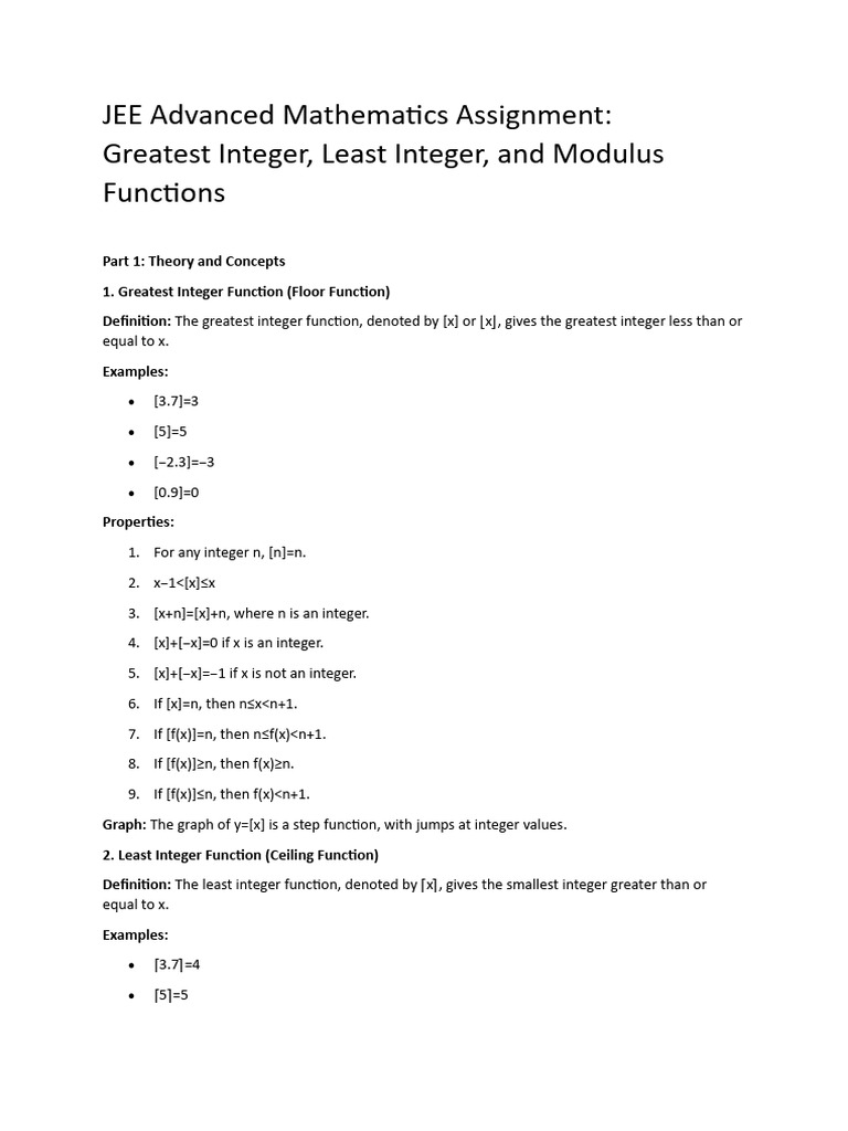 JEE Advanced Mathematics Assignment GF LF | PDF | Function (Mathematics) | Algebra