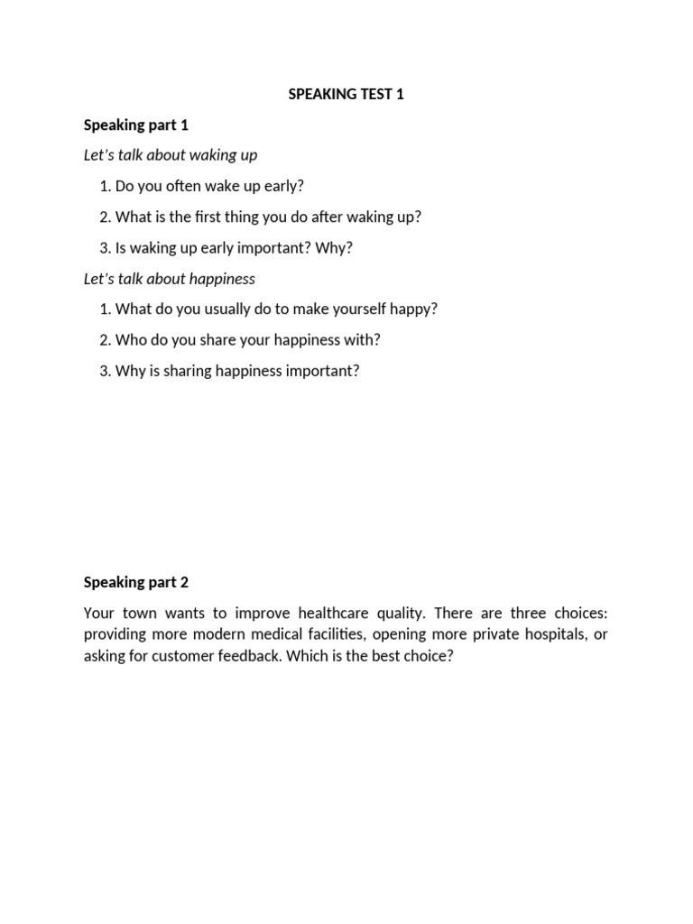 Speaking Test 1 | PDF