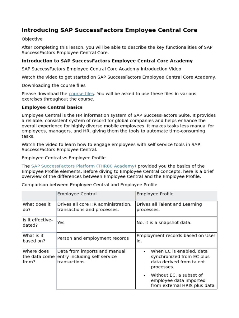 SAP SuccessFactors EC Core Overview | PDF | Data Model | Metadata