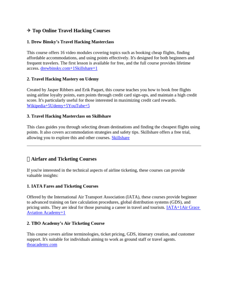 Best Online Travel Hacking Courses | PDF