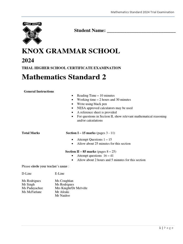2024-knox-s2-year12-math standard 2 | PDF | Normal Distribution ...