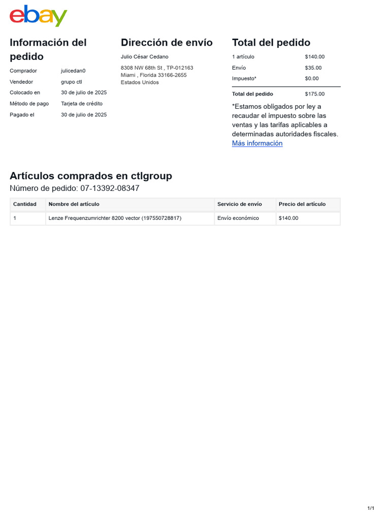 Detalles Del Pedido - EBay | PDF