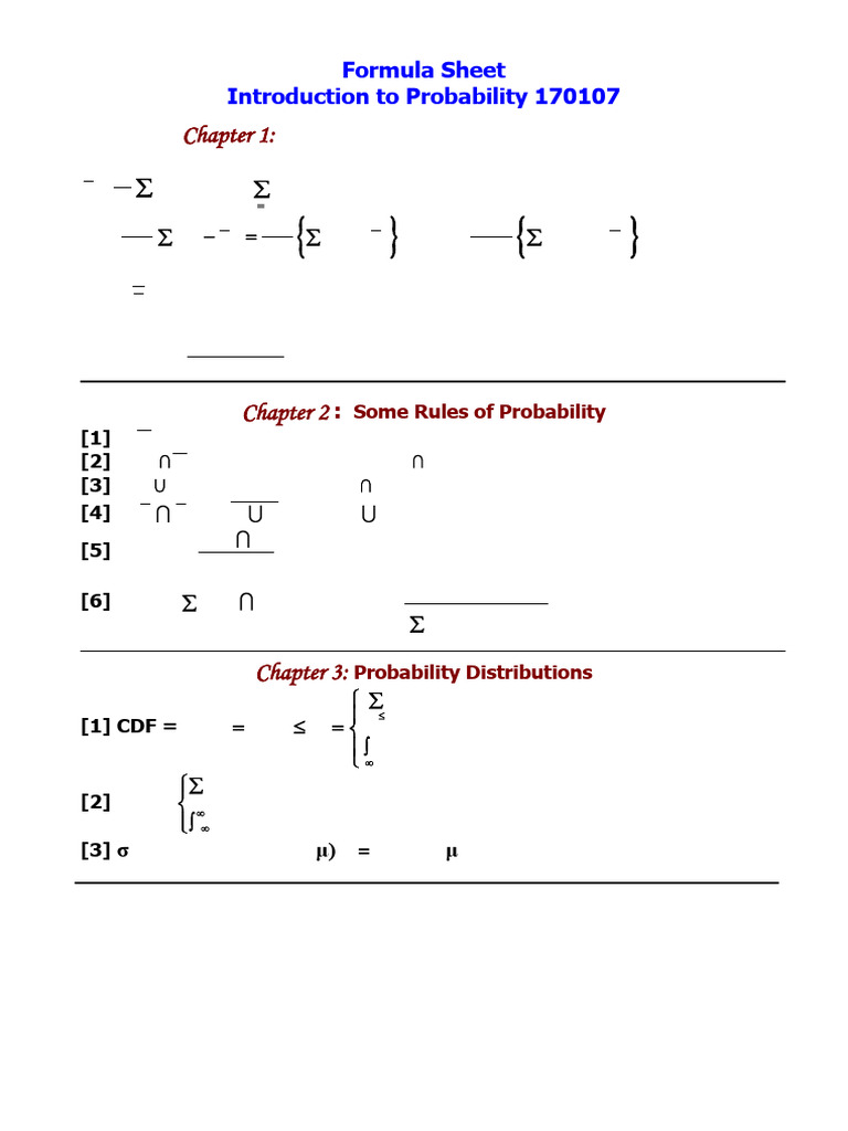 Probability and Statistics Formula Sheet | PDF | Mode (Statistics ...