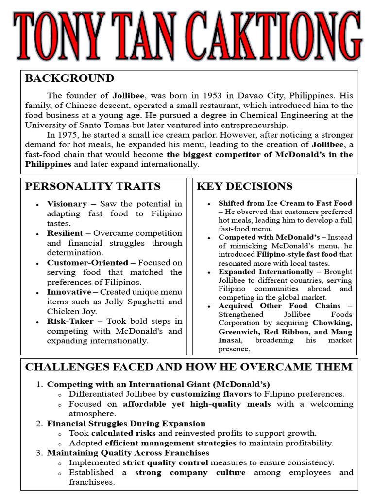 Traits of Tony Tan Caktiong's Success | PDF