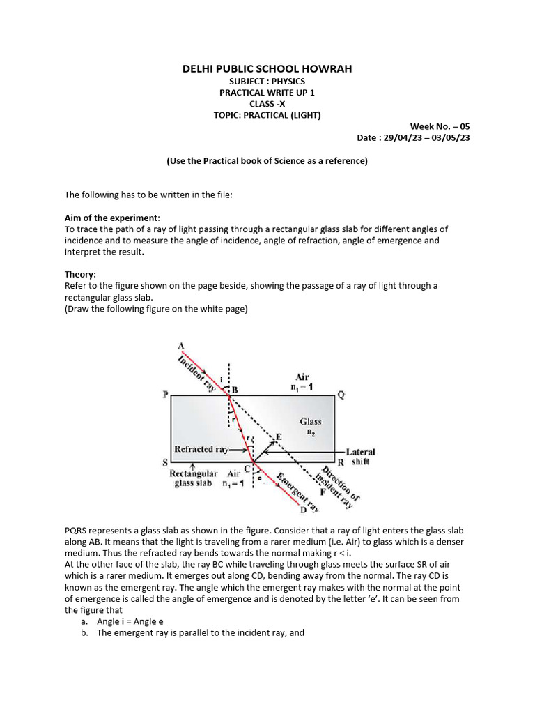 Cls X Physics Practical Write Up All | PDF | Light | Refraction