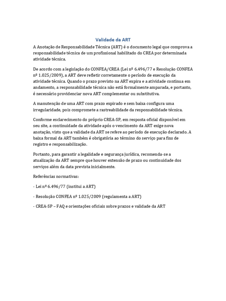 Validade da Anotação de Responsabilidade Técnica | PDF