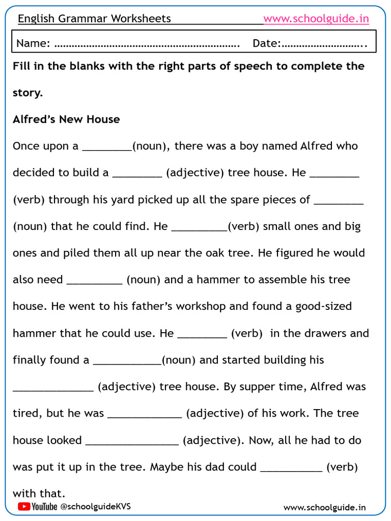 Fill in the Blanks Story Worksheet | PDF