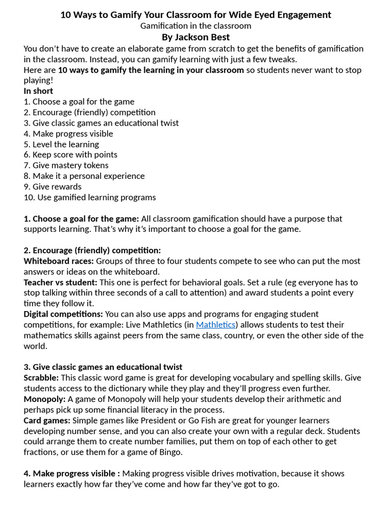 Gamify Your Classroom For Wide Eyed Engagement | PDF | Learning | Behavior Modification