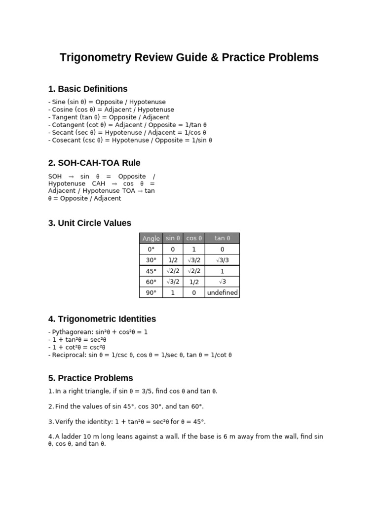 Trigonometry Review and Practice | PDF