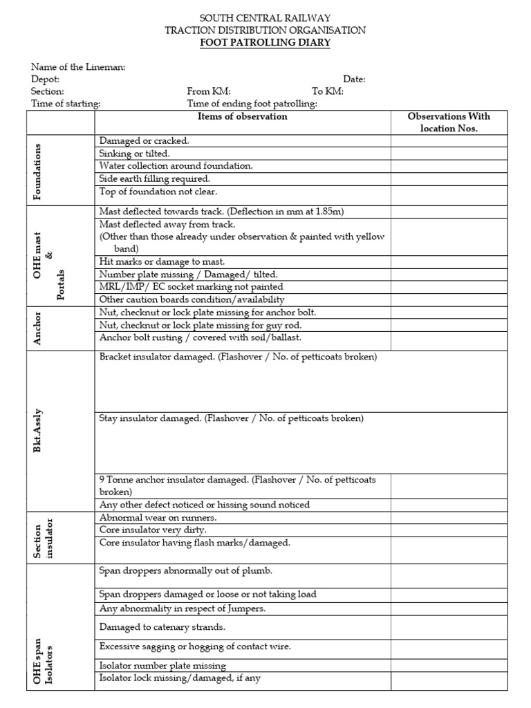 South Central Railway Foot Patrolling Log | PDF | Manufactured Goods ...